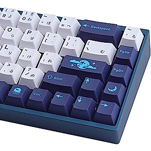 JOMKIZ PBT Keycaps, 134 Keys Blue Moon Dye Sublimation Cherry Profile Keycaps with 7U Spacebar Japanese Keycap Set for MX Switches Mechanical Keyboards