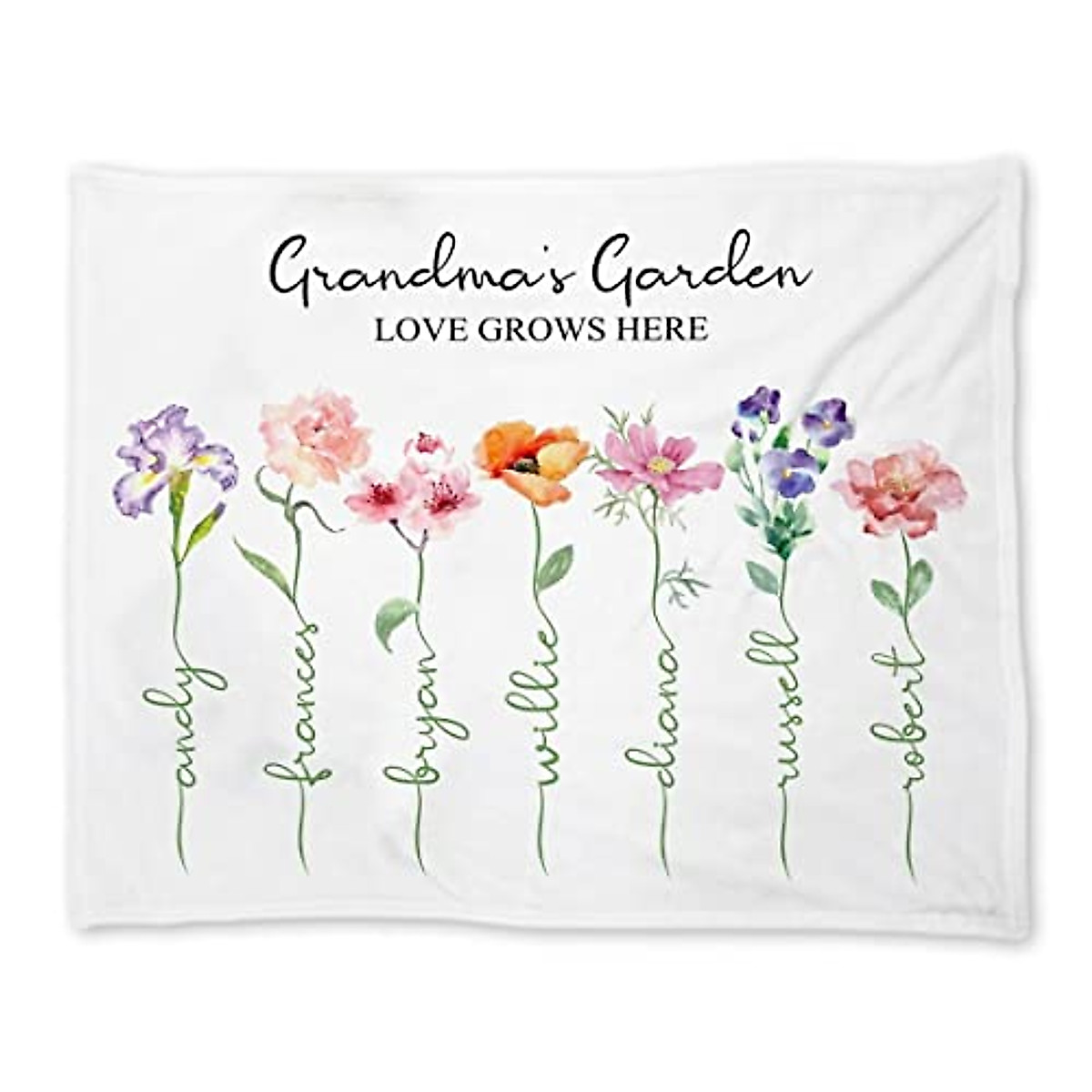 Evert Personalized Grandma's Garden Blanket Custom Birth Month Flower Blanket Christmas Mother's Day Birthday Gift for Grandma Grandmother Mom Mother Blanket Fleece Sherpa Blanket