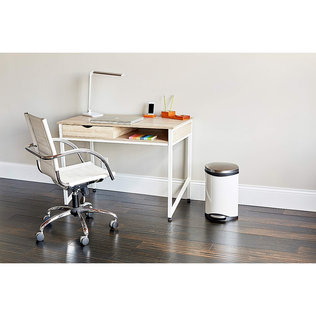 Safco Products 9901WH Ellipse Step-On Waste Receptacle, 3-Gallon, White