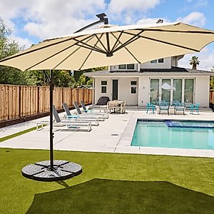 East Oak Offset Patio Umbrella, 10ft Hanging Cantilever Outdoor Umbrellas with 40 Solar Lights,8 Ribs,Waterproof UV 30+ Protection and Fade Resistant Outdoor Umbrella, Beige