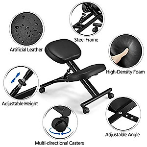 Yaheetech Kneeling Chair Ergonomic Posture Chair for Office Home Standing Work Desk Stool Adjustable Office Chair with Thick Cushion Pad & Flexible Seating Rolling Casters