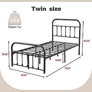 alazyhome Classic Metal Platform Twin Size Bed Frame Mattress Foundation with Victorian Style Iron-Art Headboard Under Bed Storage No Box Spring Needed Black