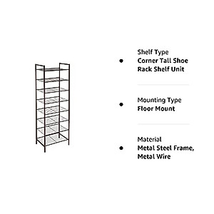SONGMICS Shoe Rack 8 Tier Tall Shoe Storage Organizer, Sturdy Metal Narrow Shoe Rack Shelf for Closet Entry Small Space, Slim Shoe Stand Holder for 16-24 Pairs, Stackable Vertical Shoe Tower, Bronze