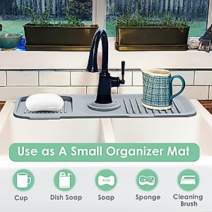 Sink Splash Guard Kitchen Gadgets - Silicone Faucet Handle Drip Catcher Tray Mat, Sink Protectors for Kitchen Sink, Water Splash Guard Behind Faucet as Dish Soap Sponge Holder for Kitchen Bathroom RV