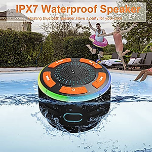Bluetooth Speakers, ssouwao IPX7 Waterproof Shower Speaker, LED Colorful Lights, FM Radio, Suction Cups, Protable Speaker for Home Pool Travel