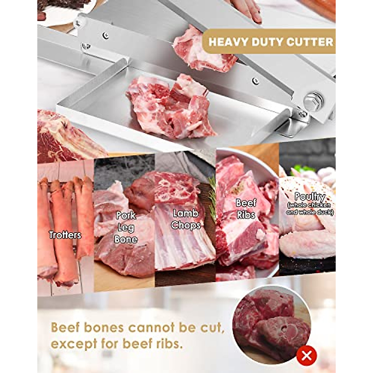 Moongiantgo Manual Meat Bone Cutter Rib Slicer Heavy Duty Chicken Cutting Machine with 16 Inch Knife SUS Bone Chopper for Beef Goat Pig Fish Butcher Commercial Kitchen (KD0298)
