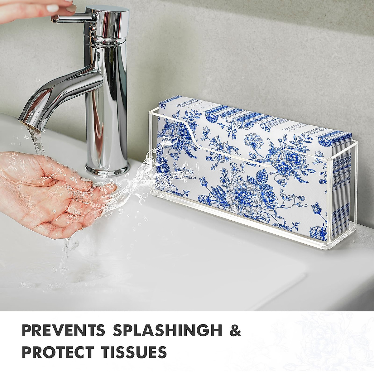 Kordory Acrylic Guest Towel Holder for Bathroom, Clear Waterproof Splashing Vertical Napkin Holder for Kitchen, Disposable Hand Towel Holder, Modern Dining Table Napkin Tray for Home, Hotel, Office