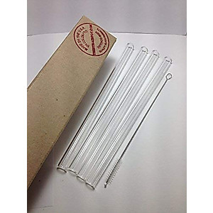 Thetrazspot Crystal clear straight glass straw set of 4 with cleaning brush 9.5mm x 8 inch