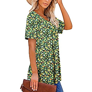 ROSELINLIN Womens Green Tunic Tops Summer Dressy Casual Short Sleeve Blouse Floral Shirts Plus Size 3XL