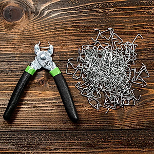 Cascade Tools Hog Ring Pliers Kit (200 Pack of 3/4" Galvanized Steel Hog Rings Included) Perfect for Furniture Upholstery, Auto Upholstery, Meat & Sausage Casings