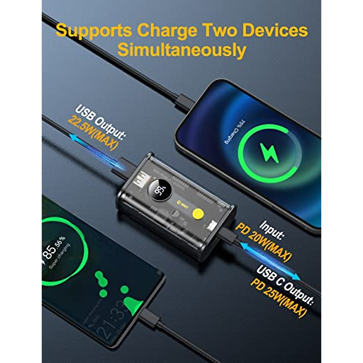 EMNT Portable Charger 12000mAh, 25W PD Fast Charging Power Bank, External USB C Cell Phone Charger for iPhone 14/13 Mini/12/11/Android/Samsung, Battery Pack for Heated Vest/Jacket/Blanket/Pants