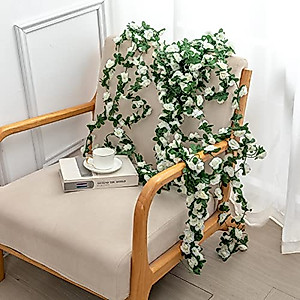 Senseya 6pcs 48FT Artificial Flower Garlands, Fake Peony Vine Artificial Flower with Green Leaves, Hanging Fake Roses Vine for Wedding Home Hotel Office Garden Christmas Wall Arch Decor (Ivory)