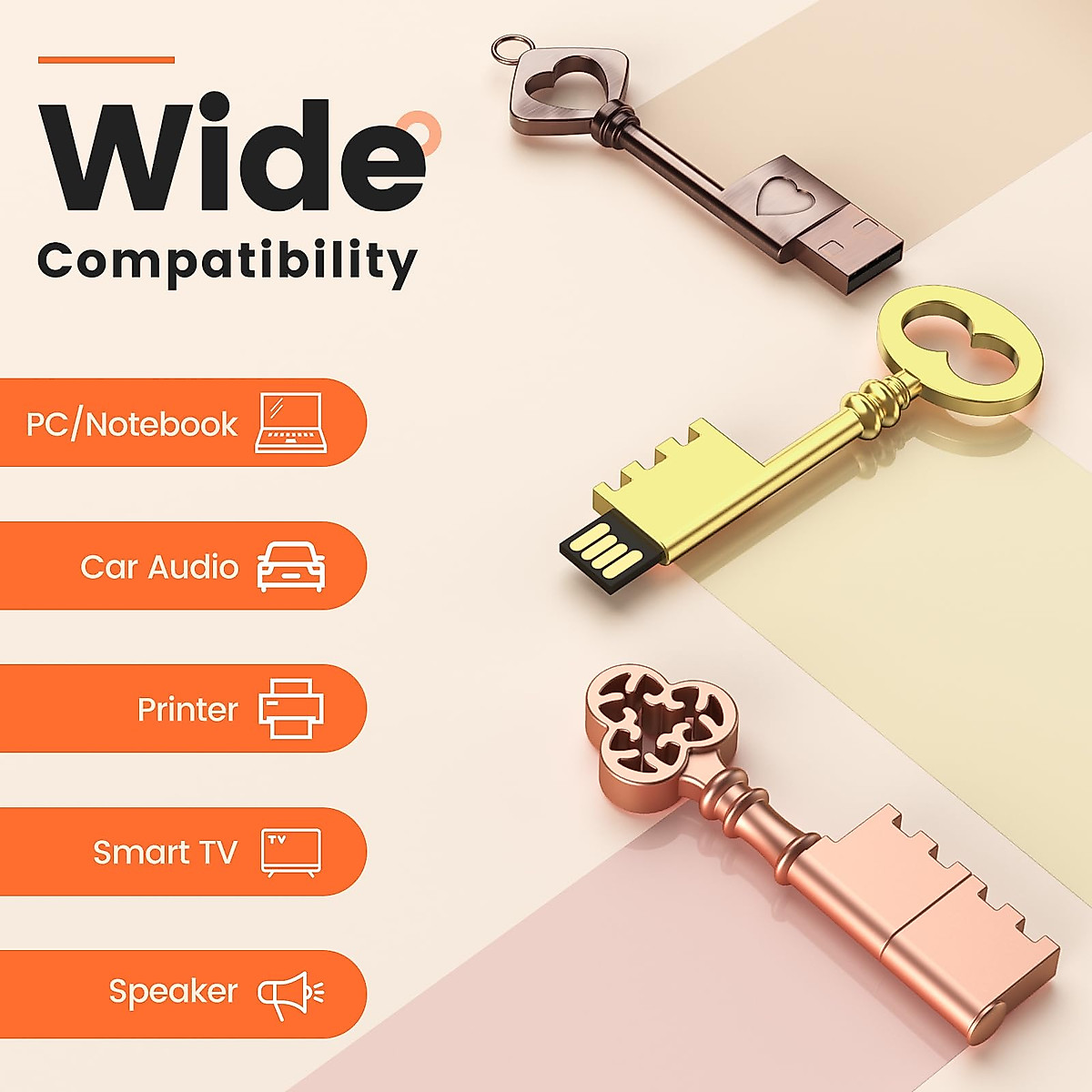 32GB Thumb Drive Metal Key USB 2.0 Flash Drive Kepmem Creative Cute Memory Stick Adorable Pen Drive Birthday Gift, Gold