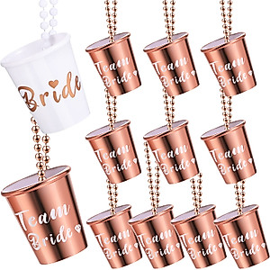 12 Packs Team Bride and Bride Shot Necklace Glass Bachelorette Party Decorations Bridesmaid Gifts Gold Foil Bachelorette Party Necklace Shot Glasses with Beads Chain for Wedding Party (Rose Gold)