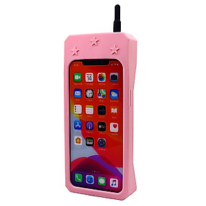 Tqswdmb Cute Retro Classic Cellular Phone Shaped Case for iPhone 13 / iPhone 14 / iPhone 15 6.1 Inch, Soft Silicone 3D Cartoon Cover, Kids Girls Rubber Protector for iPhone 13/14/15 (Pink)