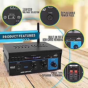 Pyle Home Home Audio Power Amplifier System 2X40W Mini Dual Channel Sound Stereo Receiver Box w/ LED For Amplified Speakers, CD Player, Theater via 3.5mm RCA for Studio, Home Use Pyle PCA2 Black