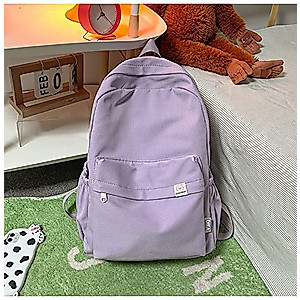 MQUN Kawaii Aesthetic Backpack School Backpack Nylon Waterproof Solid Color Backpack Teen College