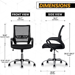 MoNiBloom Office Swivel Desk Mesh Chair, Mid Back Ergonomic Rolling Computer Task Chair with Lumbar Support, Adjustable Height/Tilt, Black
