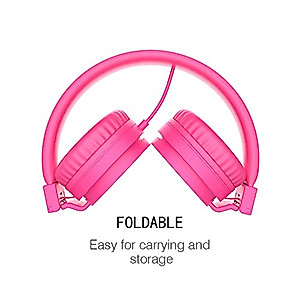 Headphones for Children Lightweight Stereo Folding Wired Headphones for Kids Adults Adjustable Headband Headset for Cellphones Smartphones iPhone Laptop Computer Mp3/4 Earphones (Pink)