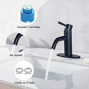 Etel Matt Black Bathroom Sink Faucet, Single Handle Bathroom Vanity Faucet with Pop-up Drain and Deck Mount Plate. (Matt Black)
