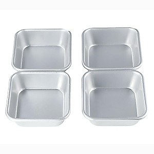 4Pcs 4 Inch Square Baking Cake Pan,Aluminum Alloy Nonstick Cake Mould One-piece Construction Baking Mould Bakeware Pan for Bread Sponge Cake
