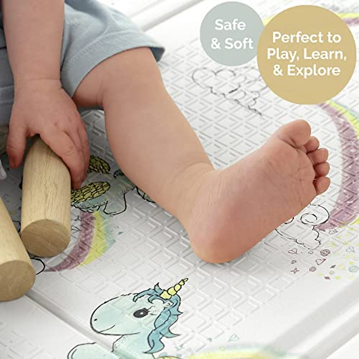 JumpOff Jo - Large Waterproof Foam Padded Play Mat for Infants, Babies, Toddlers, Play Pens & Tummy Time, Foldable Activity Mat, 70 in. x 59 in. - Fairy Blossom
