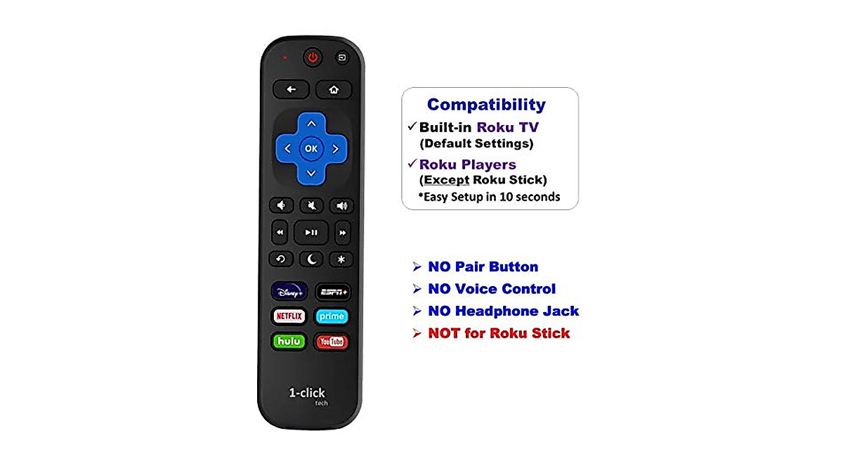 1-clicktech 2-Pack Universal Roku Remote - Easy Setup & Shortcut Keys