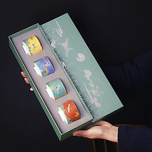 HOHCNA Tea Cups, Ceramic Chinese Tea Cup Set of 4, Japanese Tea Cups, Asian Porcelian Tea Cups, Handleless Ceramic Cup for Matcha Tea,Green Tea,Latte,Cappuccino.