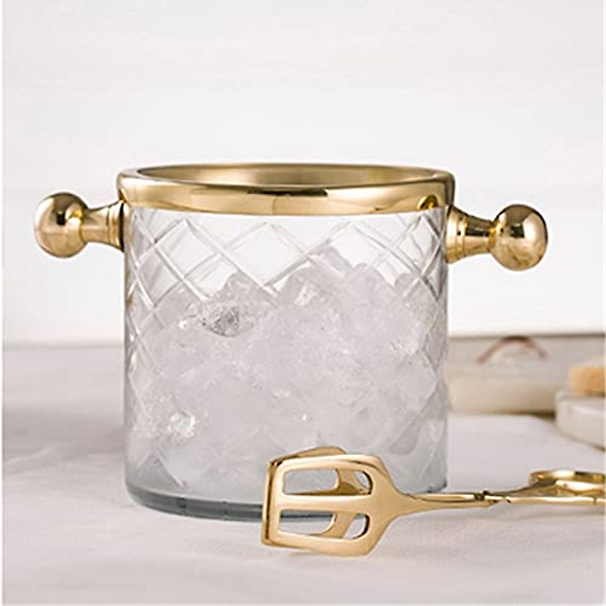 CUJUX Handmade Brass Glass Ice Bucket With Ice Clip Dining Table Cooler Wine Wine Rack Ice Bucket Champagne Can Cooler
