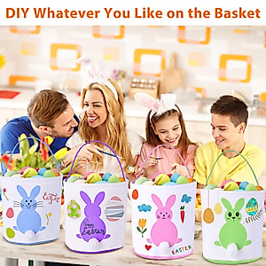Faylapa 3pcs Easter Bunny Basket Bags Bunny Canvas Tote - Party's Celebrate Decoration Eggs Candy and Gifts Carry Bucket-Pink+Blue+Green