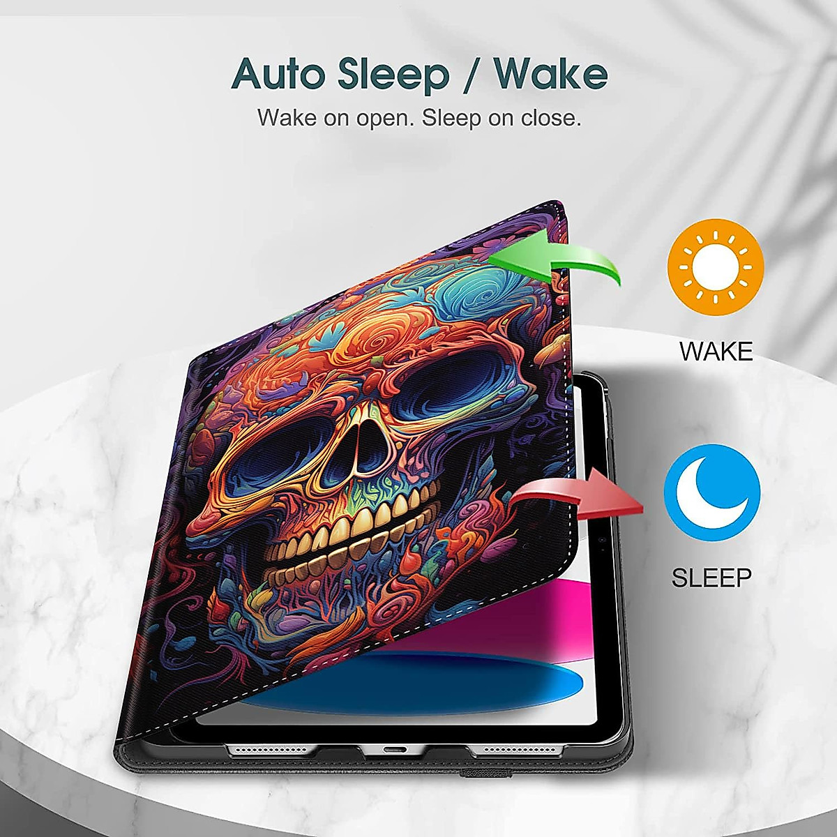 Case for iPad Pro 11 Inch 4th/3rd/2nd/1st Generation 2022/2021/2020/2018, Multi-Angle Smart Stand Cover Auto Sleep/Wake Fit iPad Air 4/5, Colorful Floral Skulls