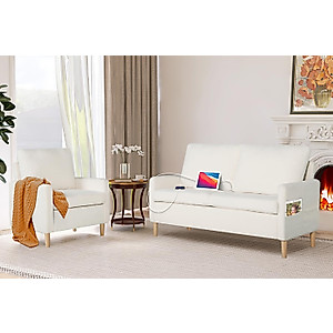 TYBOATLE Modern Living Room Sectional Sofa Sets 2 Piece, 55” W Upholstered Loveseat Couch w/ 2 USB Charging Ports and 2 Comfy Accent Arm Chairs for Small Space, Apartment, Office (Dark Grey)