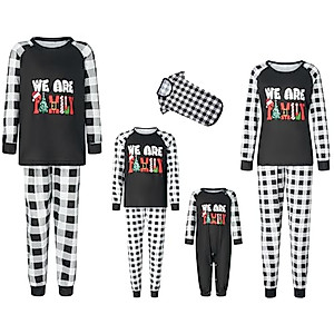 Women Black White Plaid We Are Family Christmas Pjs Matching Sets Xmas Holiday Pajamas for Adult Kids Baby Dog Xmas Family Sleepwear Home Loungewear M