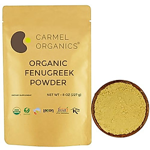 CARMEL ORGANICS Fenugreek |Methi Seeds (Powder, 8 Ounce or 0.5 Lbs)(Pack of 1) | USDA Certified Organic | Non-Gmo | No Added Preservatives | Indian Origin Fenugreek Seeds