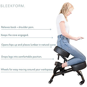 Sleekform Ergonomic Kneeling Chair - Adjustable Seat Angle and Height - Ergonomic Posture Kneeling Stool Chairs for Office and Home - Thick Comfortable Cushions, Wheels