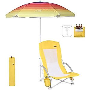 Nice C Beach Chair with Umbrella and Cooler + Low Beach Chair 2 Pack Orange