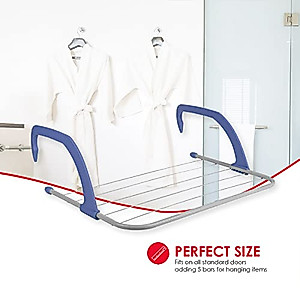 Home Basics, Fre Laundry Rack-Lightweight & Heavy-Duty Door Hanger Rod for Indoor Air Drying and Hanging, Towels, Coat, Lingerie, Freshly Ironed Clothes, Hosiery, White