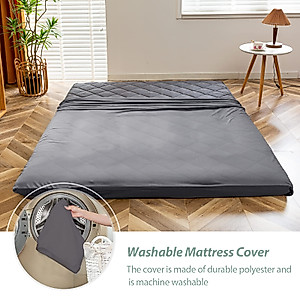 MAXYOYO Japanese Floor Futon Mattress Full Size, Floor Couch for Adults Roll Up Folding Floor Bed Portable Mattress Foam Mattress Queen, Diamond Patterned Japanese Futon Bed, Dark Grey