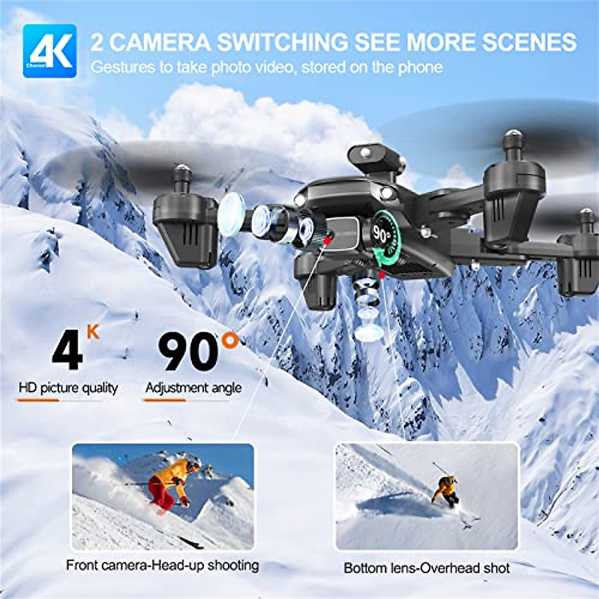 2023 Foldable FPV Drone with Adjustable 4K HD 2.4G WiFi Dual Camera,27MPH Speed,Lightweight RC Quadcopter for/Adults/Beginner/Kids,3 Batteries,Trajectory Flight,3D Flips,1 Key Fly/Land(black)