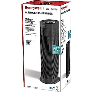 Honeywell AllergenPlus HEPA Tower Air Purifier, Allergen Reducer for Medium-Large Rooms (170 sq ft), Black - Wildfire/Smoke, Pollen, Pet Dander, and Dust Air Purifier, HPA160