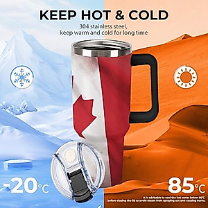 Canadian Flag 40 Oz Water Bottle, Stainless Steel Tumbler with Handle And Straw, Extra Large Insulated Tumbler, Flip Straw Tumblers for Sports, Work, Car, Travel And Weekends