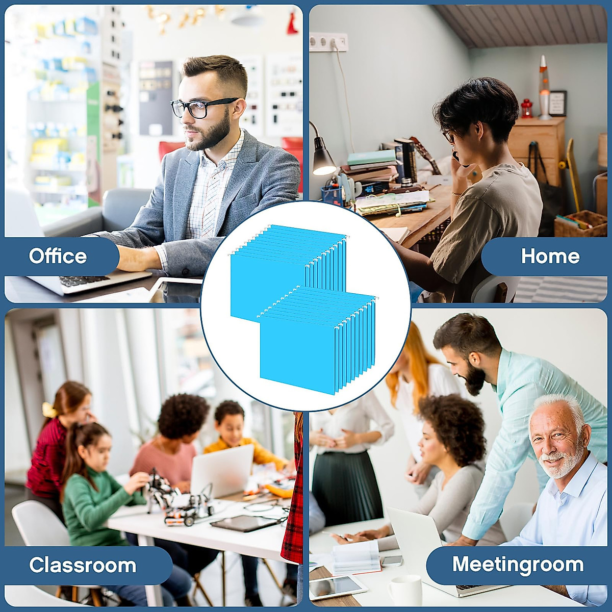 Estune 75 Pcs Hanging File Folders with Tab Letter Size Hanging Folders File Folder File Organizer for Office Cabinet Document Storage Supplies (Blue)