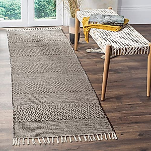 SAFAVIEH Montauk Collection Area Rug - 9' x 12', Ivory & Anthracite, Handmade Flat Weave Boho Farmhouse Cotton Tassel Fringe, Ideal for High Traffic Areas in Living Room, Bedroom (MTK330N)
