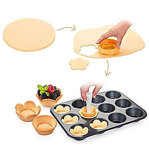 Plastic Pastry Tamper Tart Shell Molds Tart Cutter Flower/Round Dough Cookie Cutter Set Cupcake Mold for Muffin/Cupcake 602