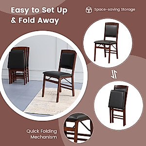 GOFLAME Folding Dining Chairs Set of 2, Foldable Chairs with PVC Padded Seat & High Backrest, Wooden Side Chairs, 2 Pack Dining Chairs for Living Room, Kitchen, Restaurant