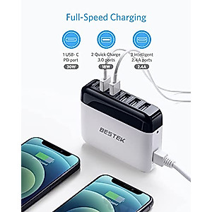 BESTEK Multi Ports USB Car Charger, Fast Charge 86W 9A Quick Charge 3.0 & USB-C PD Car Charger Adapter with Smart Identification for Cell Phones, Tablets and Other USB Devices