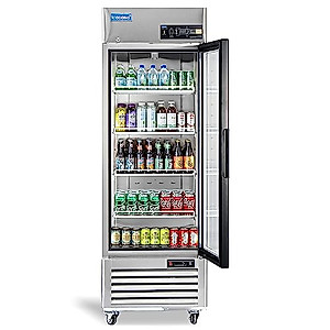 ICECASA 27" W Commercial Display Refrigerator Single Glass Door Merchandiser Reach-in 23 Cu.ft Stainless Steel Display Refrigerator Fan Cooling for Restuarant, Bar, Shop, etc