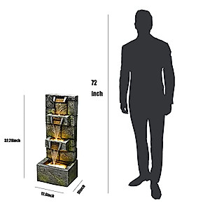 SERBILHOME 32.28”Water Fountain Outdoor Modern Floor-Standing Fountain Indoor with LED Lights and Pump Waterfall Fountain for Garden, House, Office, Garden, Patio and Home Art Decor