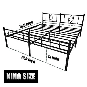 Emiosmt 14in Metal Bed Frame King Size with Headboard and Footboard, Heavy Duty Mattress Foundation with Steel Slats Support, No Box Spring Needed, Non-Slip, Noise Free, Easy Assembly, Black