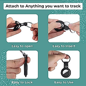 4 Pack Airtag Holder Leather Airtag Keychain with Loop Keyring, Airtag Protective case Includes 4 Screen Protector & 2 Dust Absorber, Airtag Holder Compatible with Apple airtag (Pack of 4)